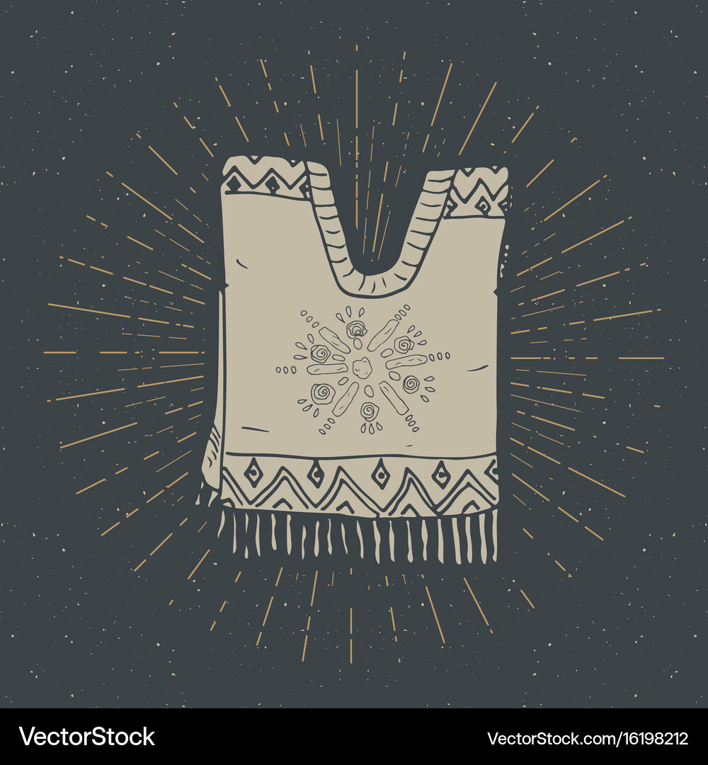 Vintage label hand drawn poncho mexican Royalty Free Vector