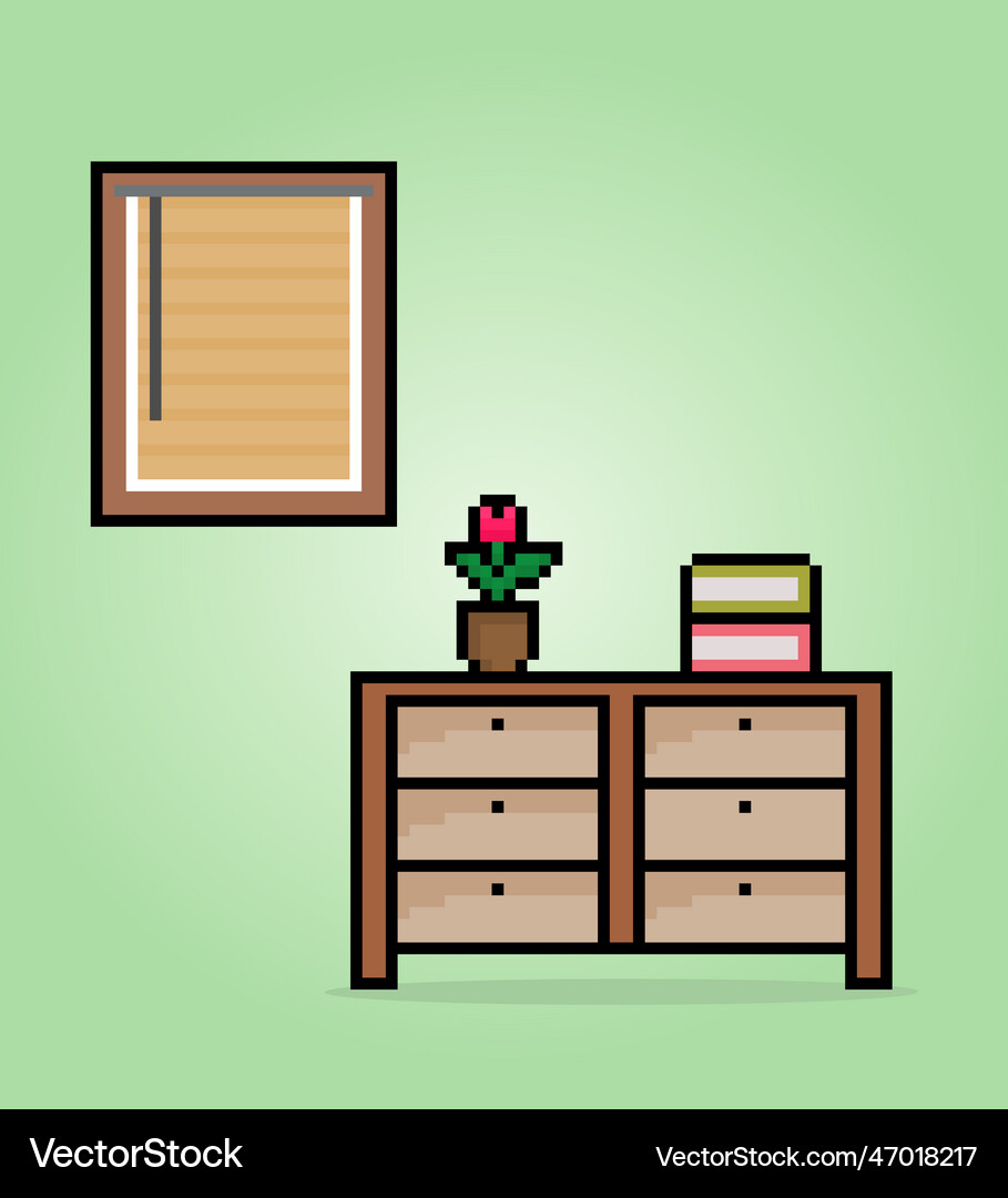 8 bit pixel wooden desk and window Royalty Free Vector Image