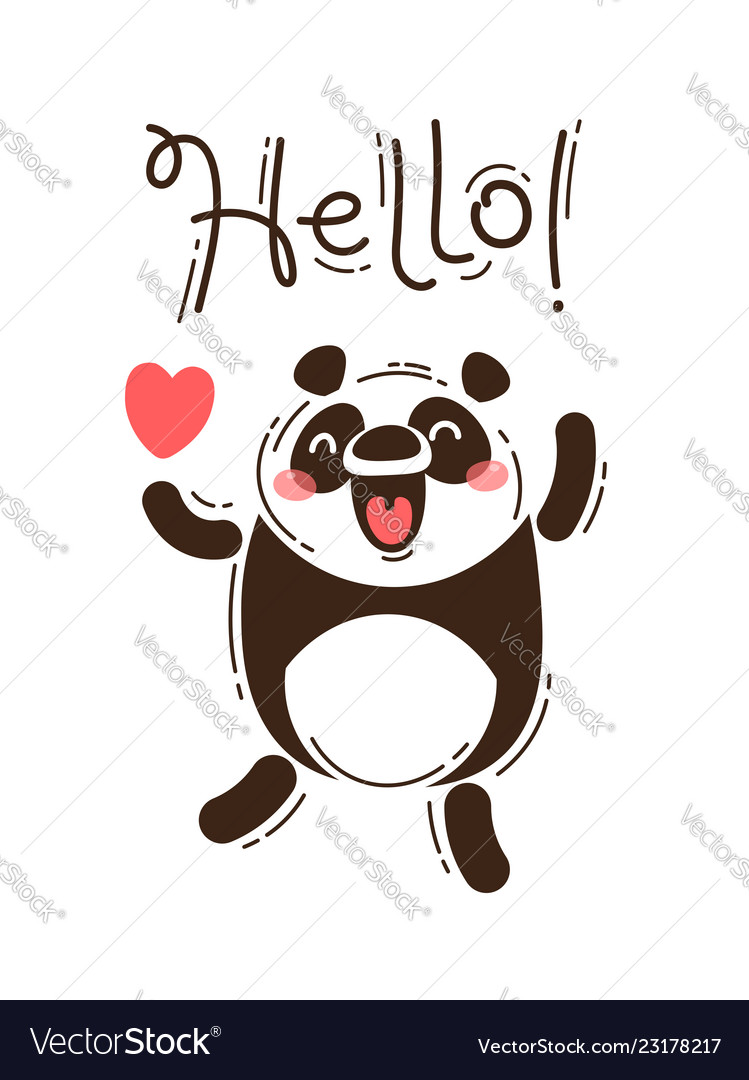 A happy panda greets you hello Royalty Free Vector Image