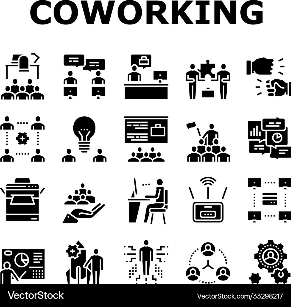 Coworking service collection icons set Royalty Free Vector