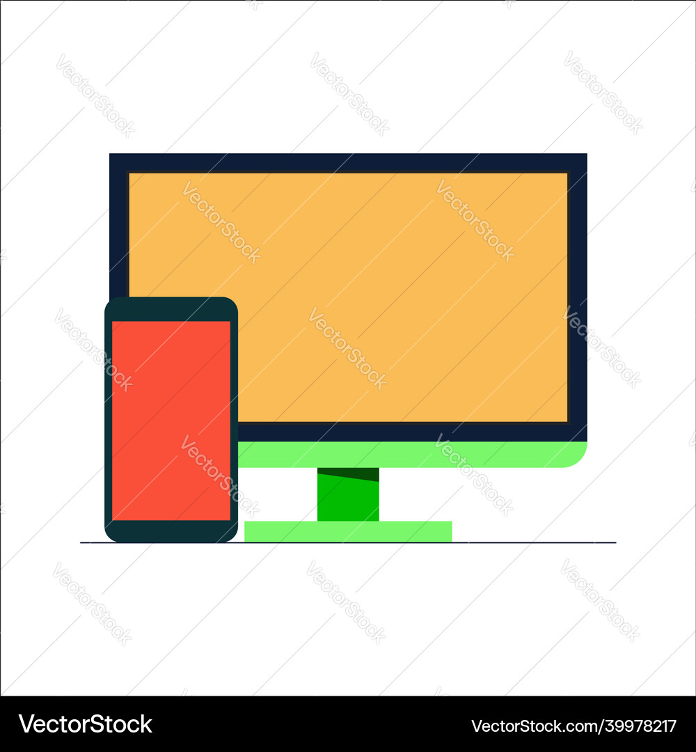 Empty computer screen with smartphone Royalty Free Vector