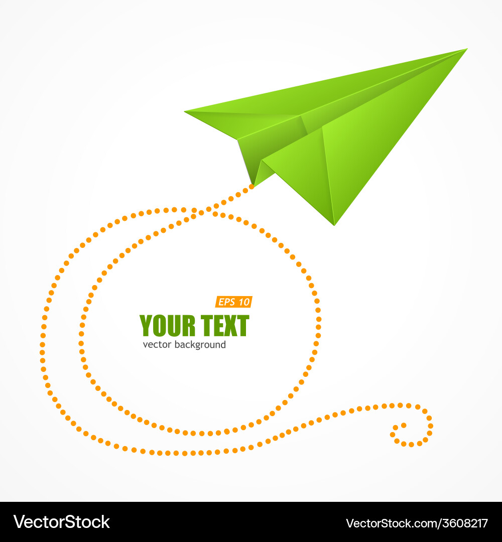 Green paper plane on blue sky and text box Vector Image
