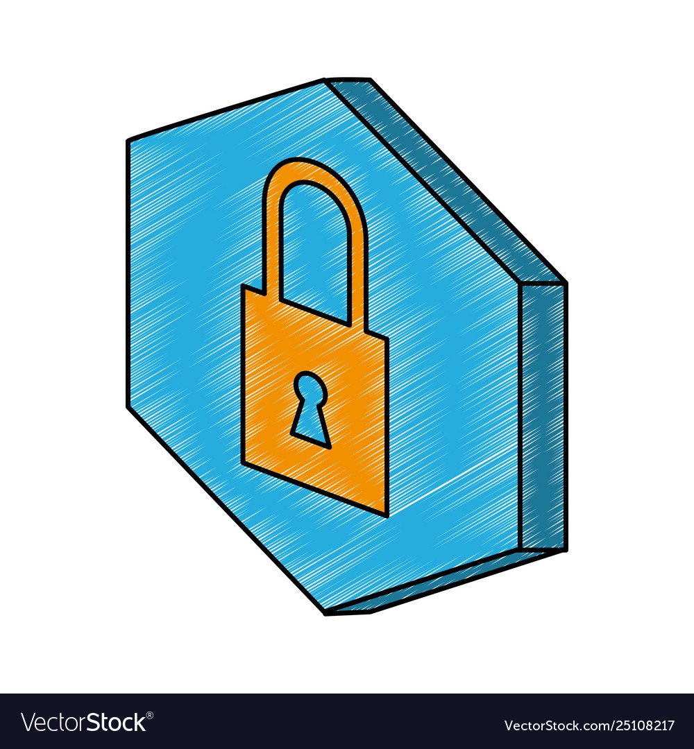 Padlock security emblem scribble Royalty Free Vector Image