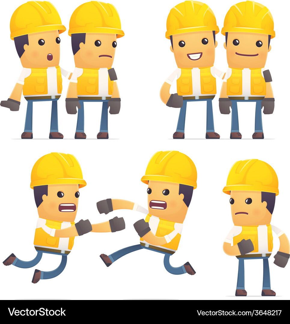 Set of contractor character in different poses Vector Image