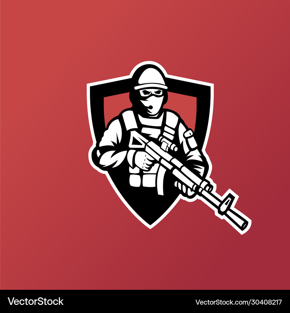 Soldier with a rifle - mascot logo Royalty Free Vector Image