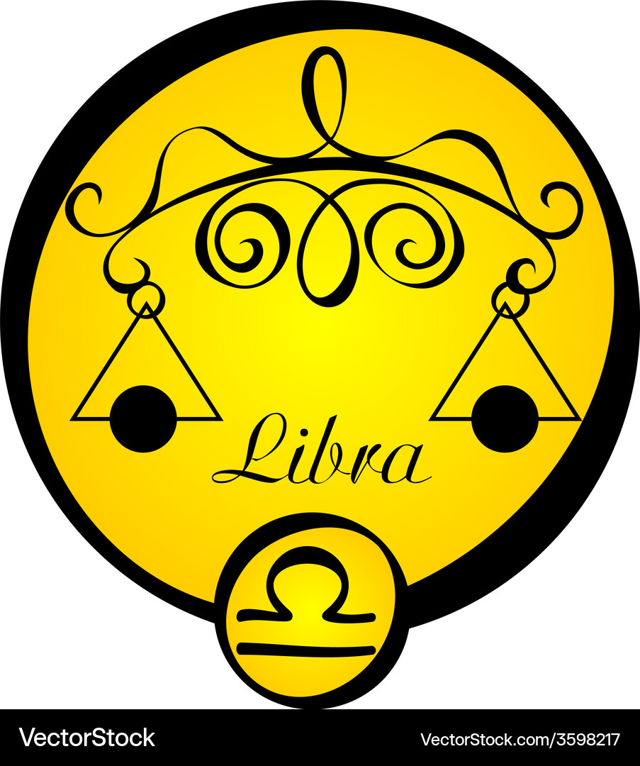 Stylized zodiac signs in a yellow circle libra Vector Image