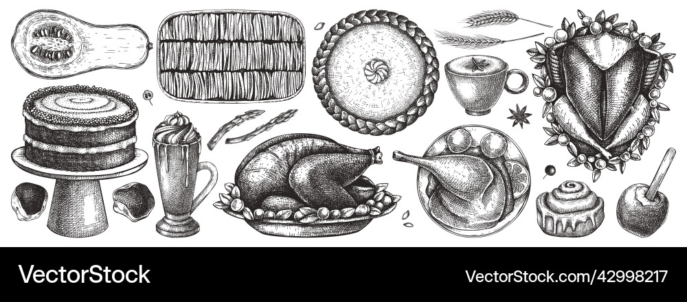 Thanksgiving dinner traditional fall festival foo Vector Image