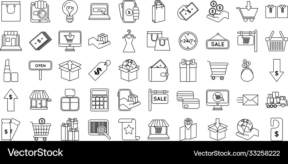 Bundle fifty shopping set icons Royalty Free Vector Image