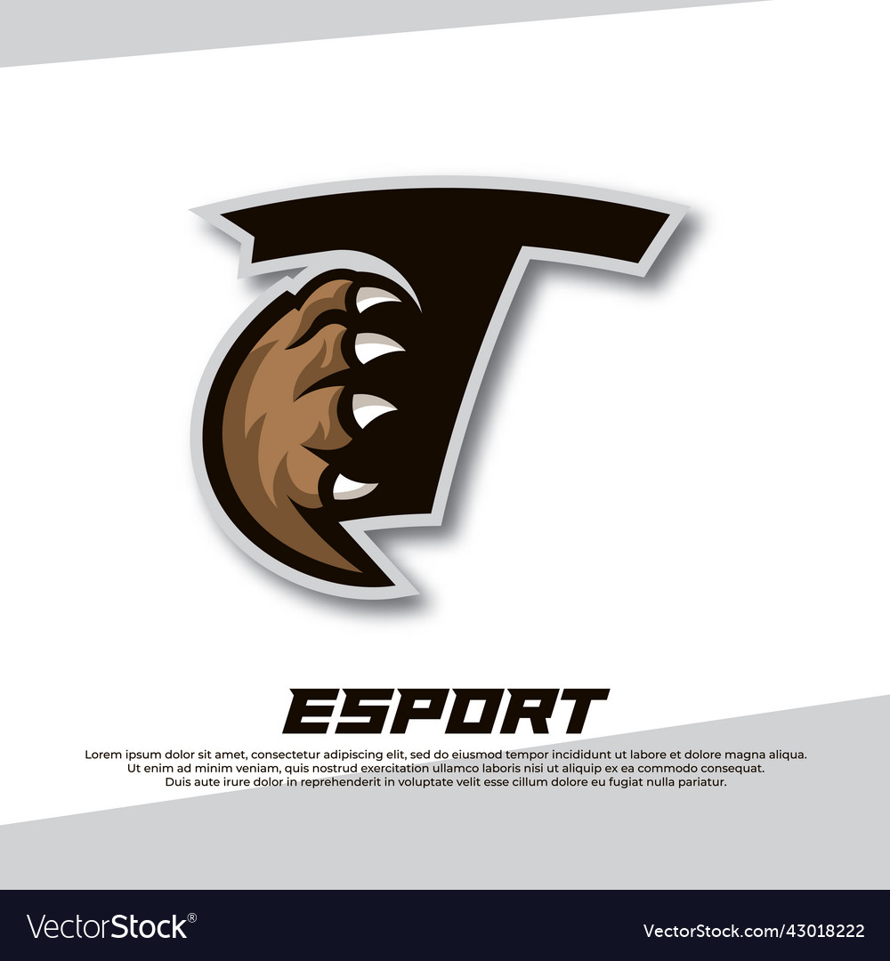 Claw esport logo letter t tiger esport logo bear Vector Image