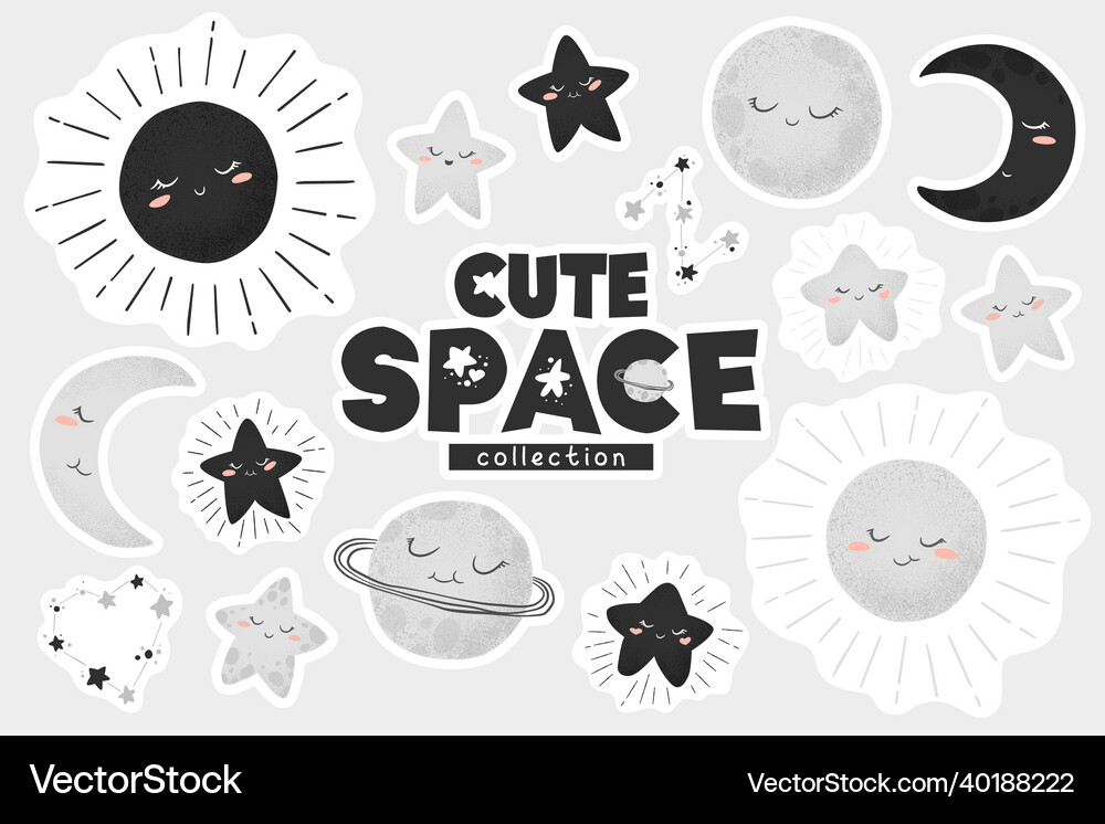 Cute hand drawn cartoon space stickers Royalty Free Vector