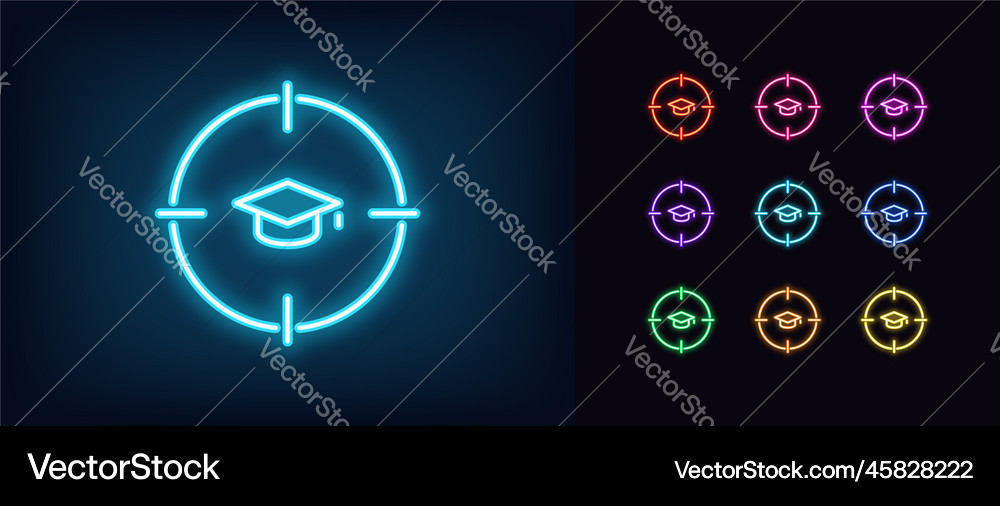 Outline neon education target icon set glowing Vector Image