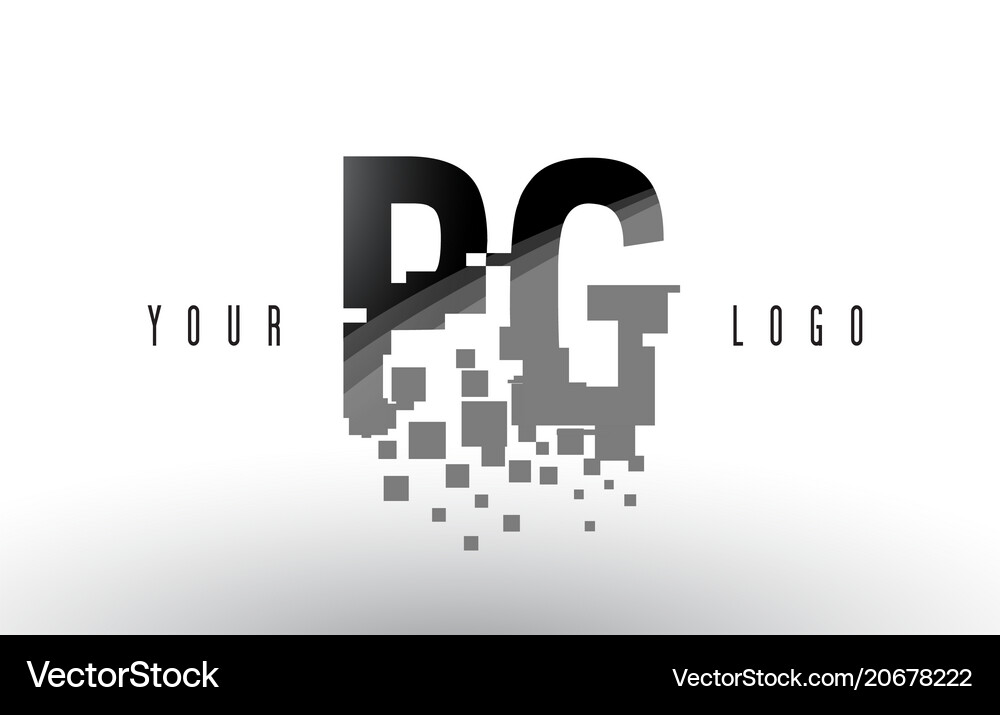 Pg p g pixel letter logo with digital shattered Vector Image