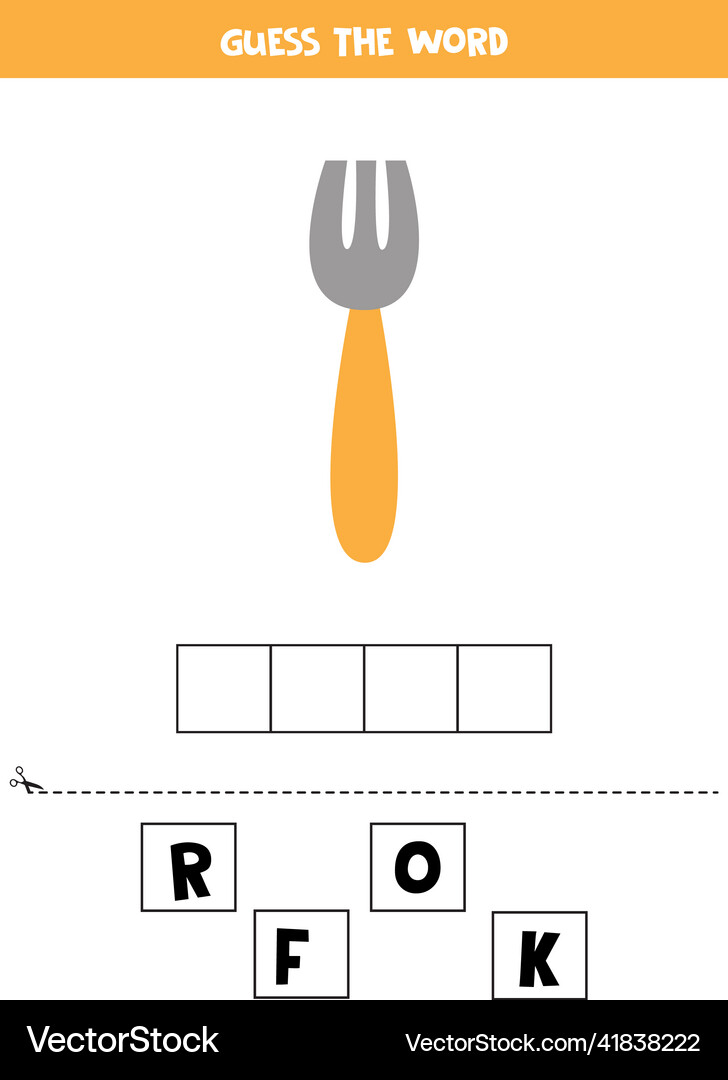 Spelling game for kids cute cartoon fork Vector Image