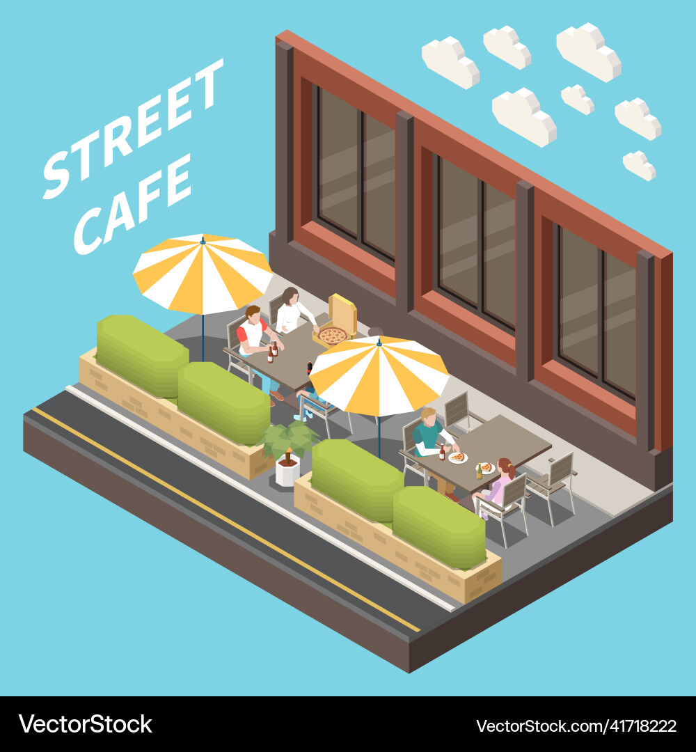 Street cafe terrace isometric concept Royalty Free Vector