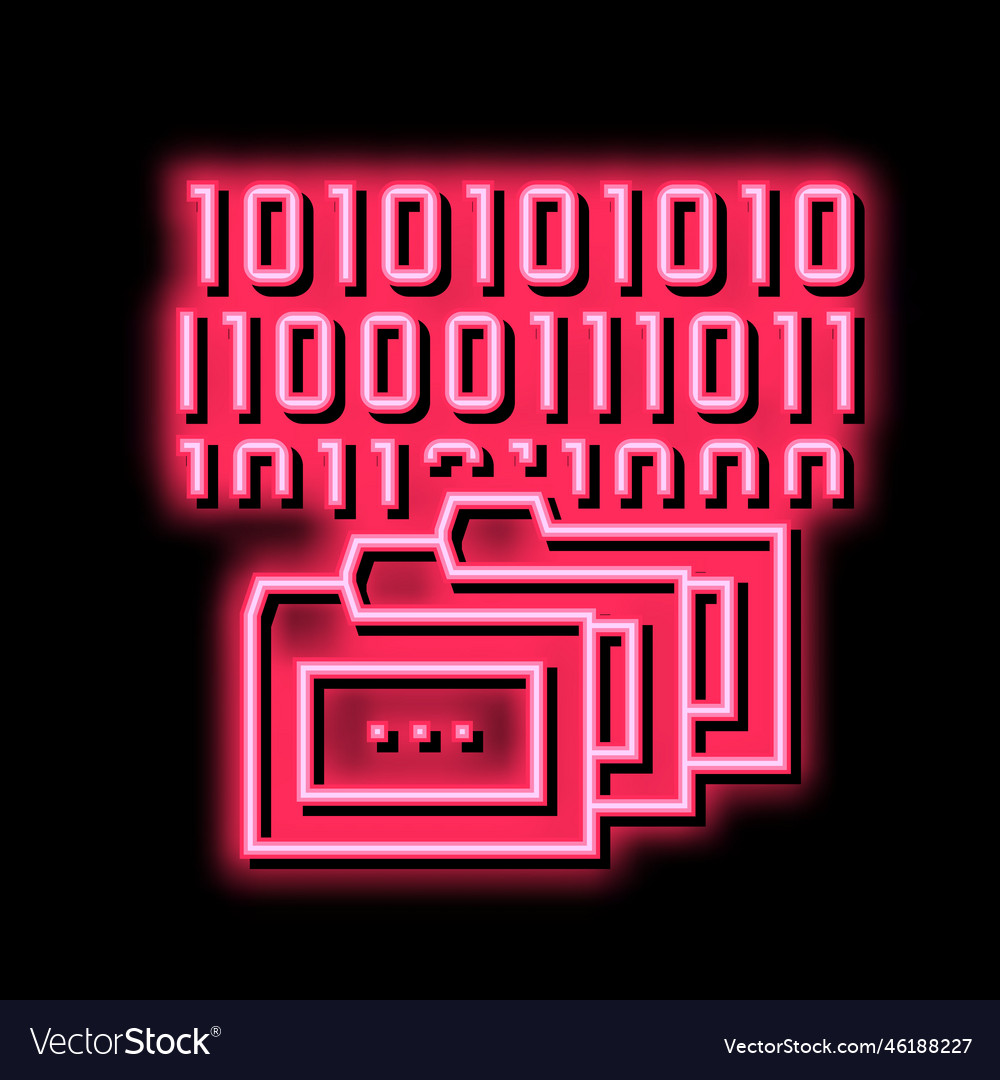 Binary code and folders neon glow icon Royalty Free Vector