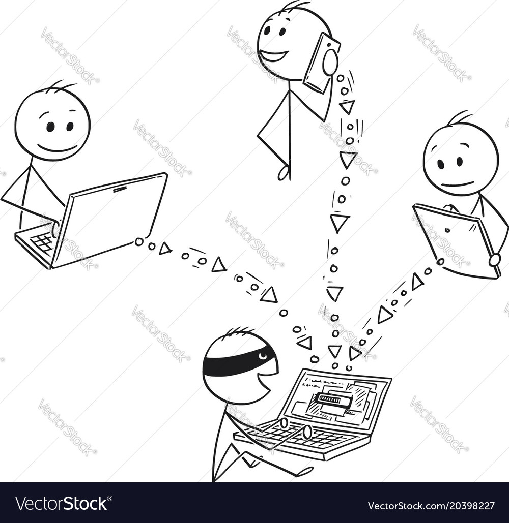 Cartoon hacker stealing data hacking computer Vector Image