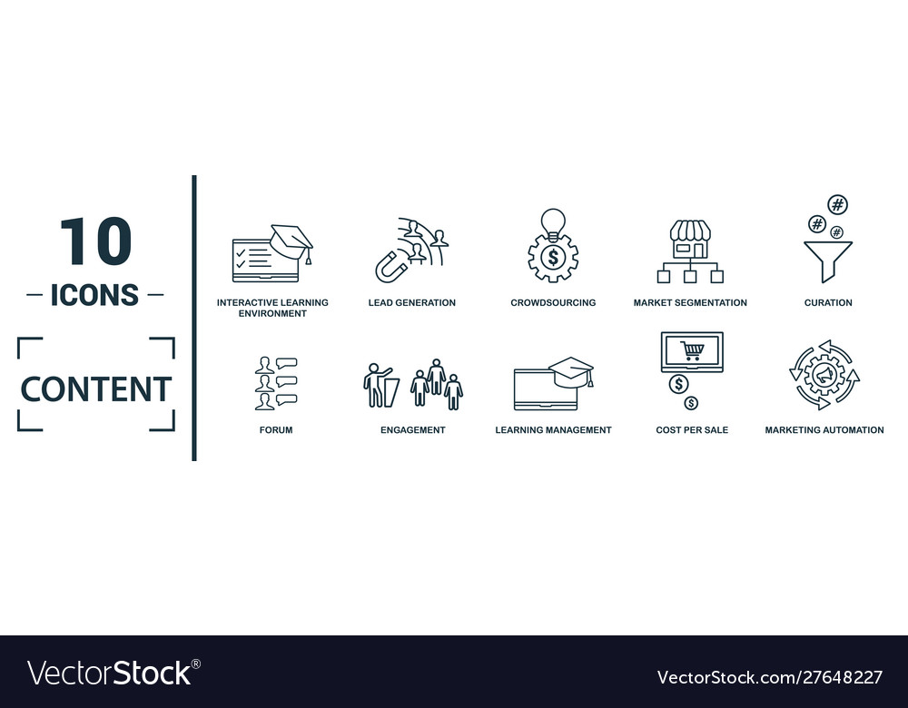 Content icon set include creative elements cost Vector Image