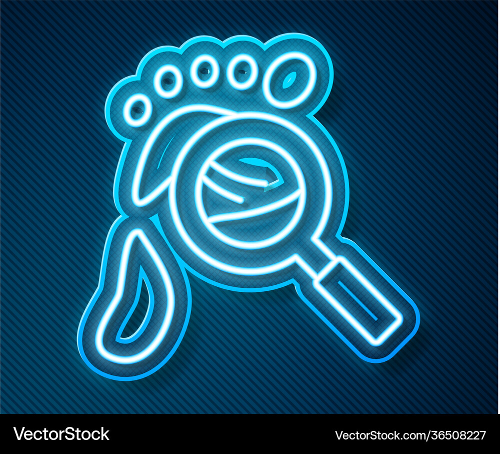 Glowing neon line magnifying glass with footsteps Vector Image