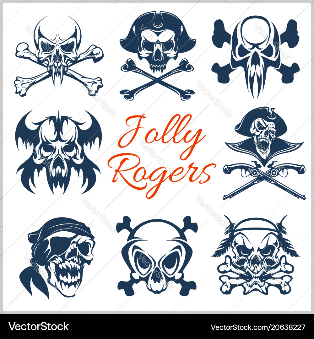 Jolly roger symbols - set on white Royalty Free Vector Image