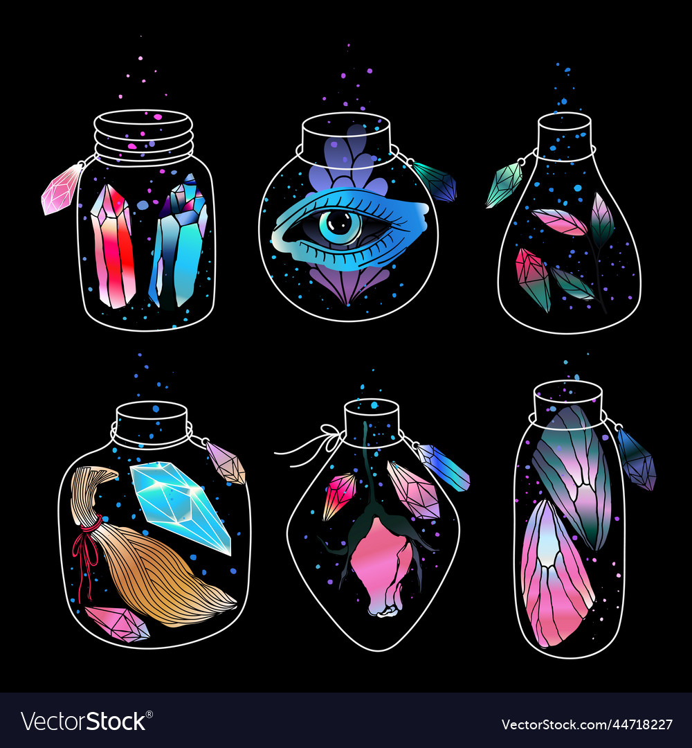 Magic jars set isolated Royalty Free Vector Image