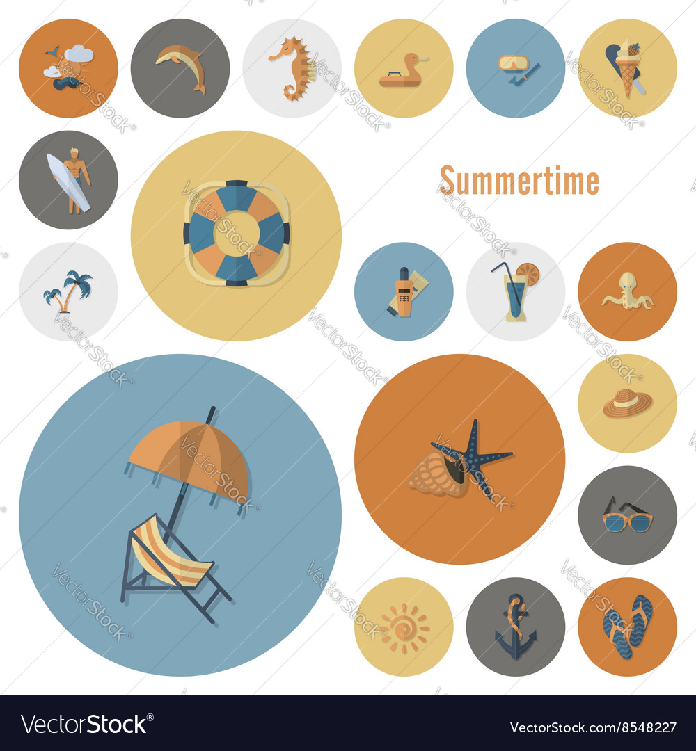 Summer and beach simple flat icons Royalty Free Vector Image