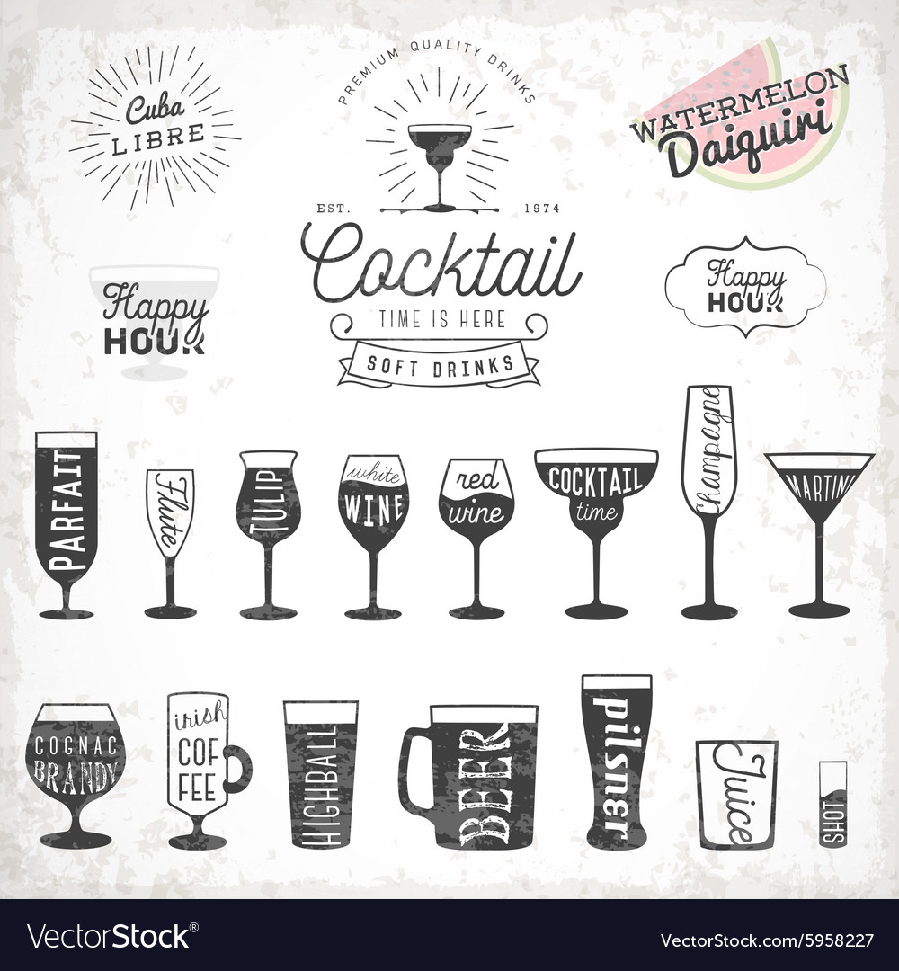 Typographical drinks design elements Royalty Free Vector