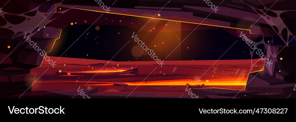 Volcano lava hell rock cave view fantasy game Vector Image