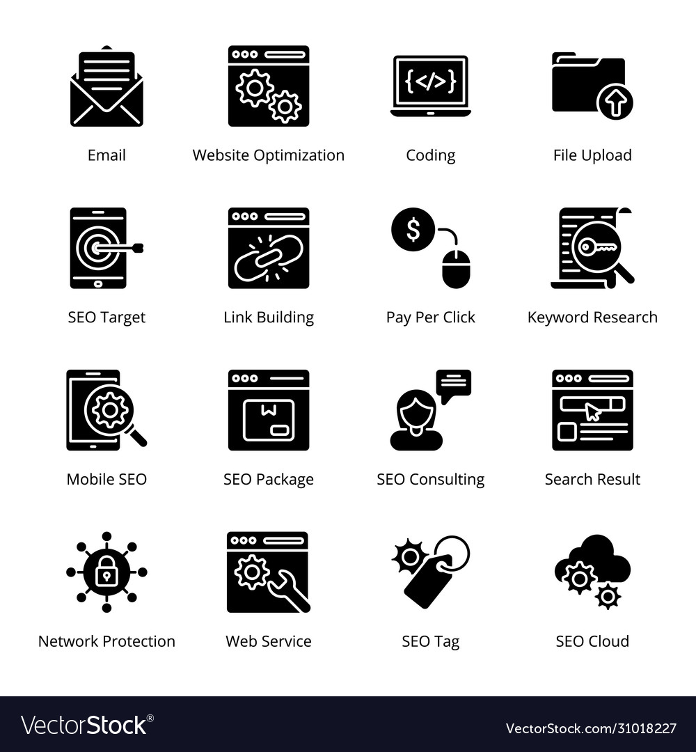 Web and seo glyph icons Royalty Free Vector Image