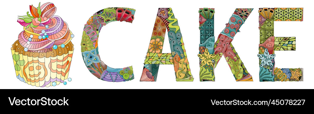 Word cake with piece of decorative entangle Vector Image