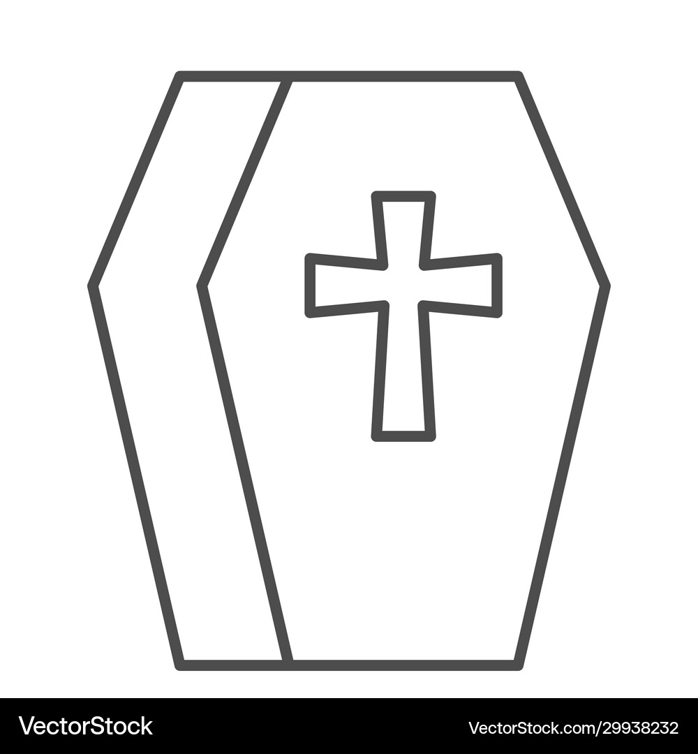 Coffin thin line icon cemetery box with a cross Vector Image