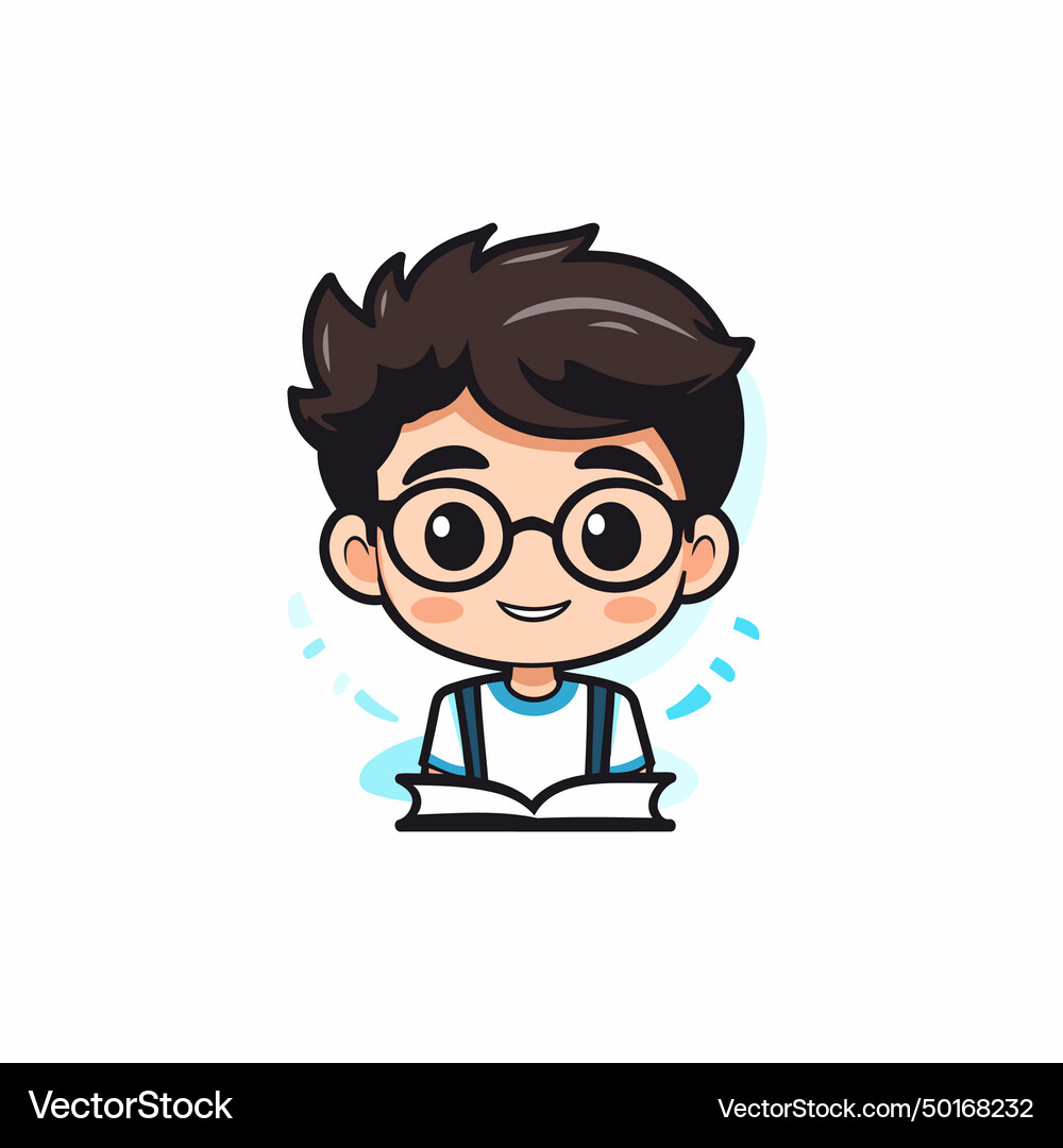 Cute boy reading a book in cartoon style Vector Image