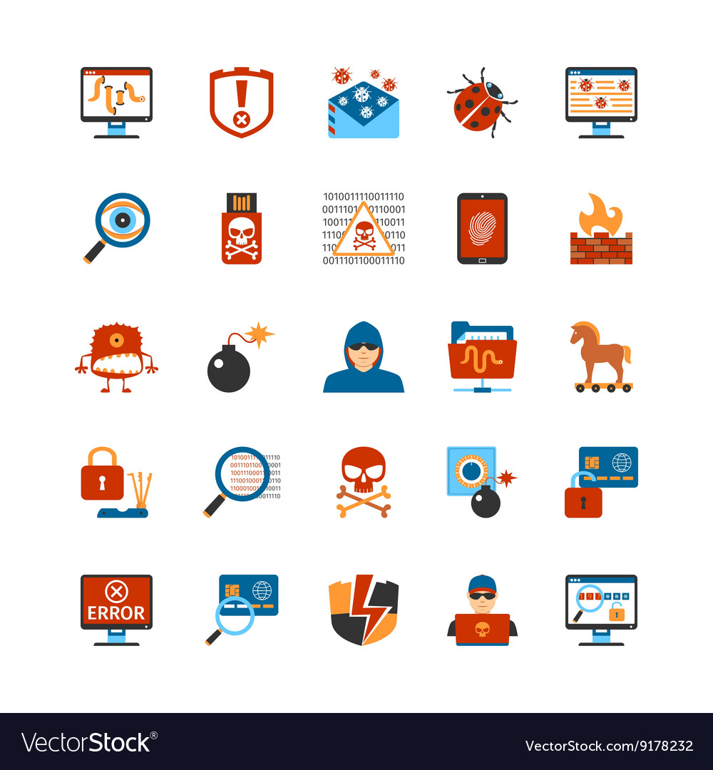 Flat design hacker icons Royalty Free Vector Image
