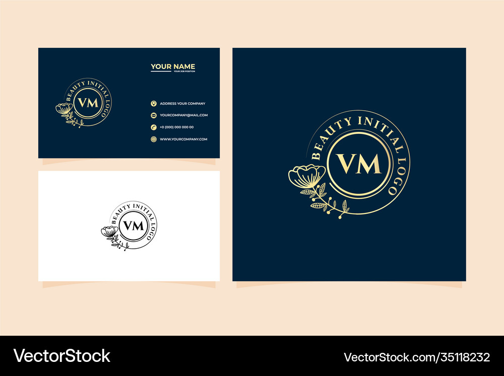 Initial vm letters hand drawn feminine and floral Vector Image