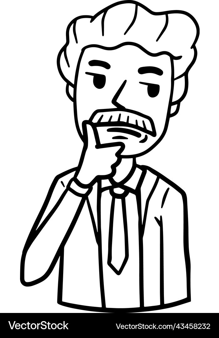 Old thoughtful man holds hand to chin Royalty Free Vector