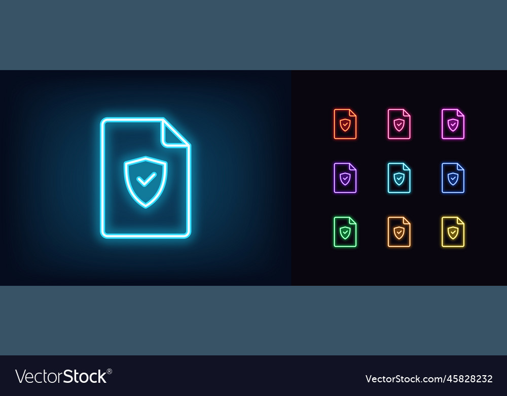 Outline neon verified file icon set glowing neon Vector Image