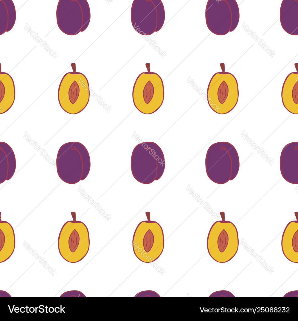Plum fruit seamless pattern Royalty Free Vector Image