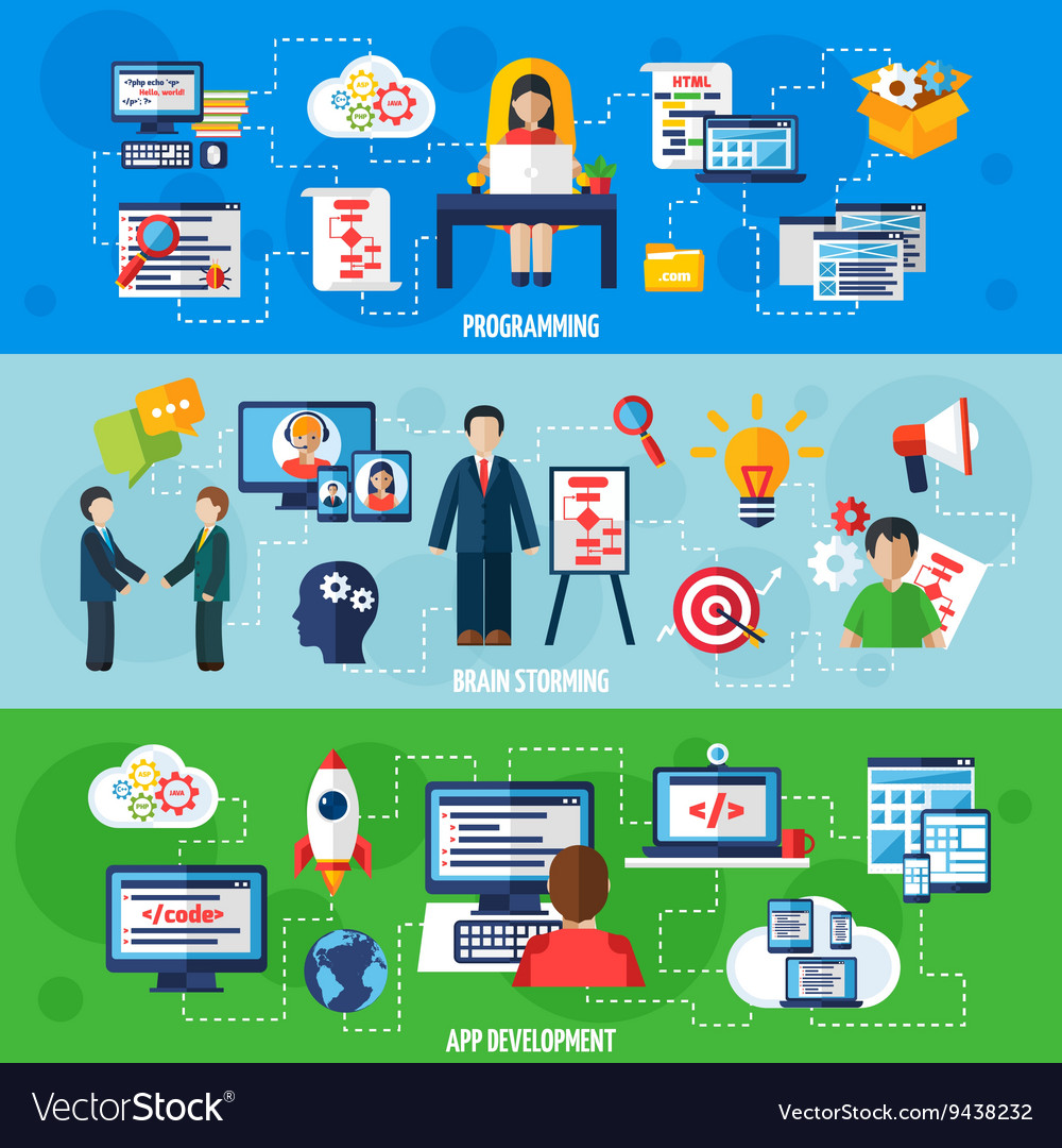 Programmer Horizontal Banners Royalty Free Vector Image