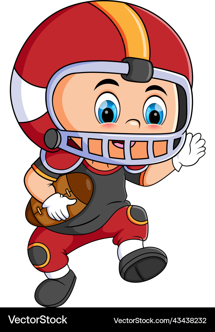 Rugby player boy is holding a ball in a Royalty Free Vector