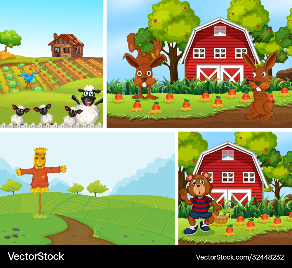 Set different farm scenes with animal farm Vector Image