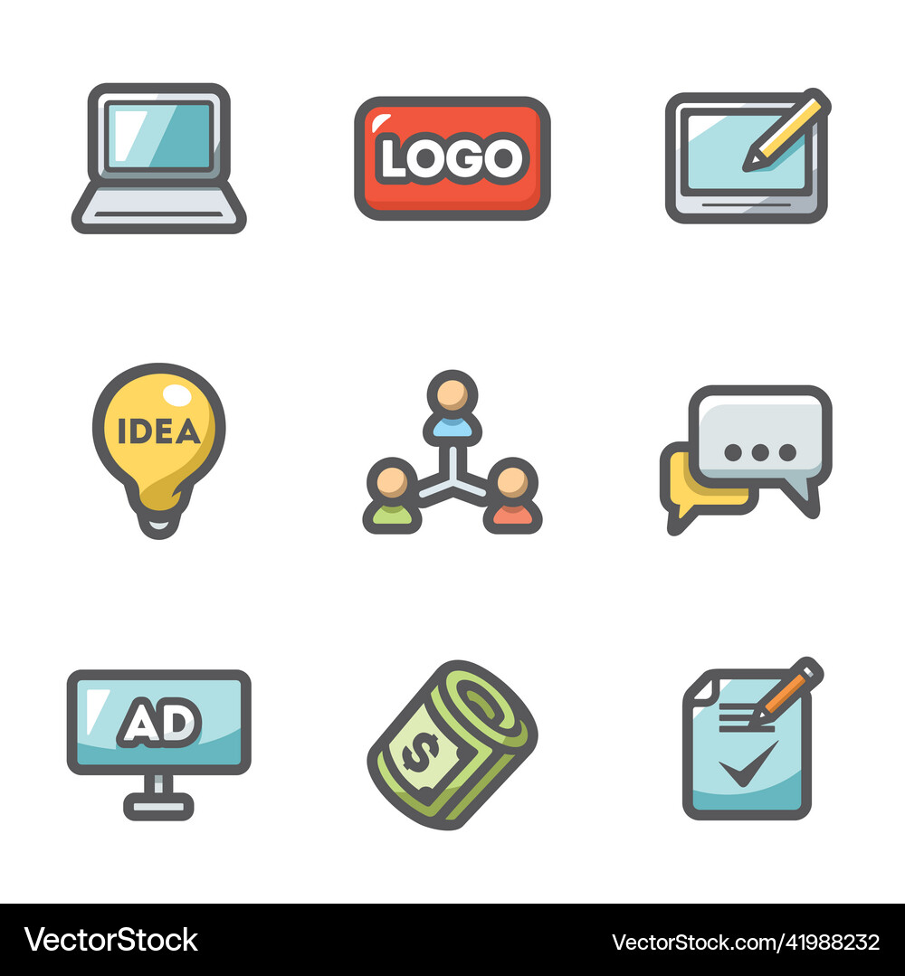 Set of creative agency icons computer Royalty Free Vector