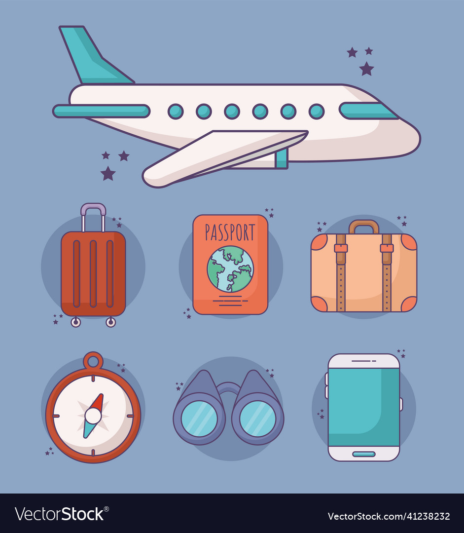 Seven trips items Royalty Free Vector Image - VectorStock