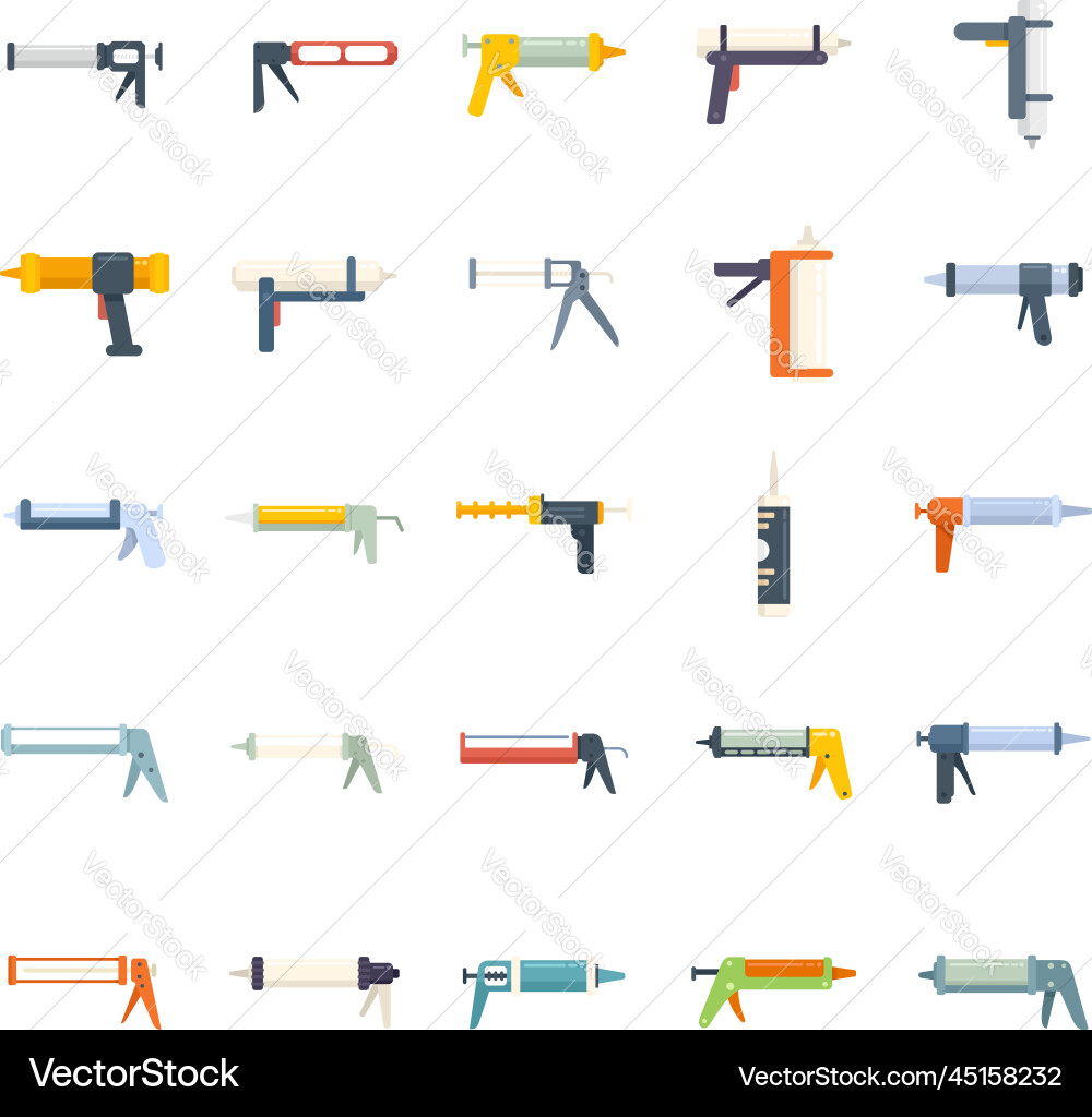 Silicone caulk gun icons set flat adhesive Vector Image