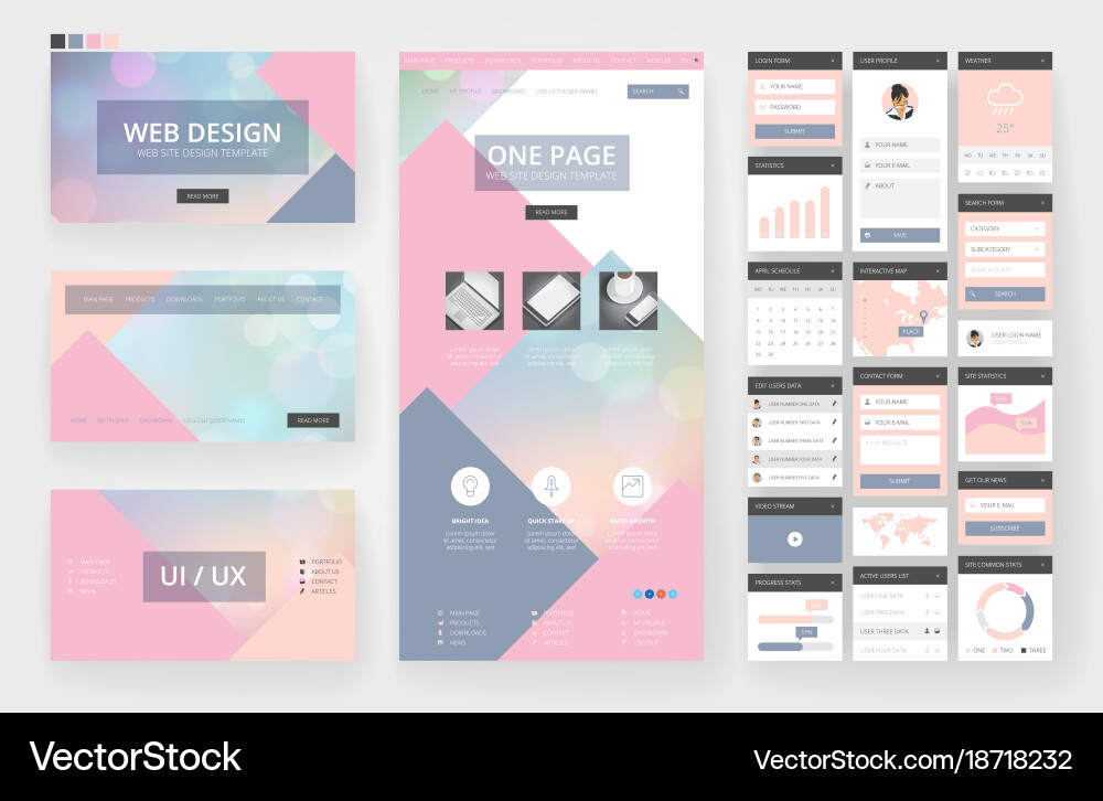 Website design template and interface elements Vector Image