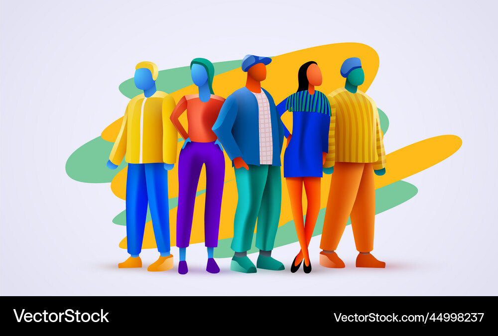 3d colorful people standing together team Vector Image