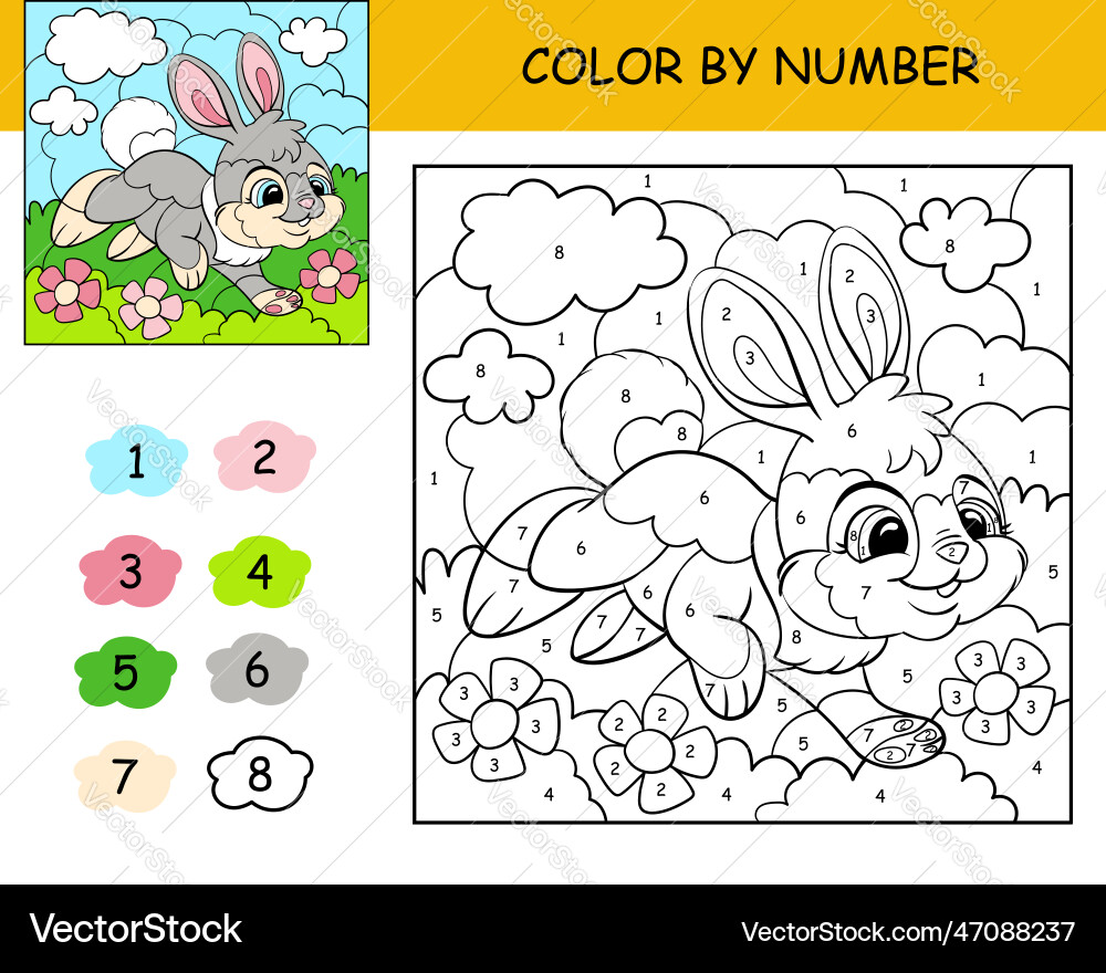 Kids coloring by number running rabbit Royalty Free Vector