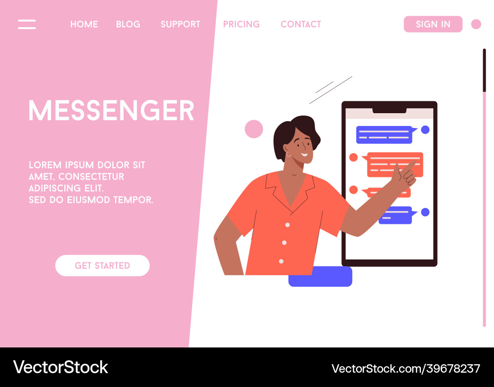 Landing page of messenger concept Royalty Free Vector Image