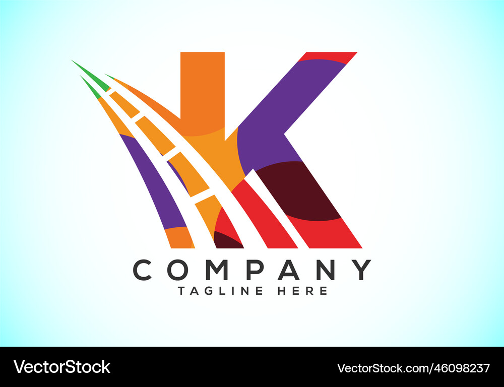 Letter k with road logo sing polygonal style logo Vector Image