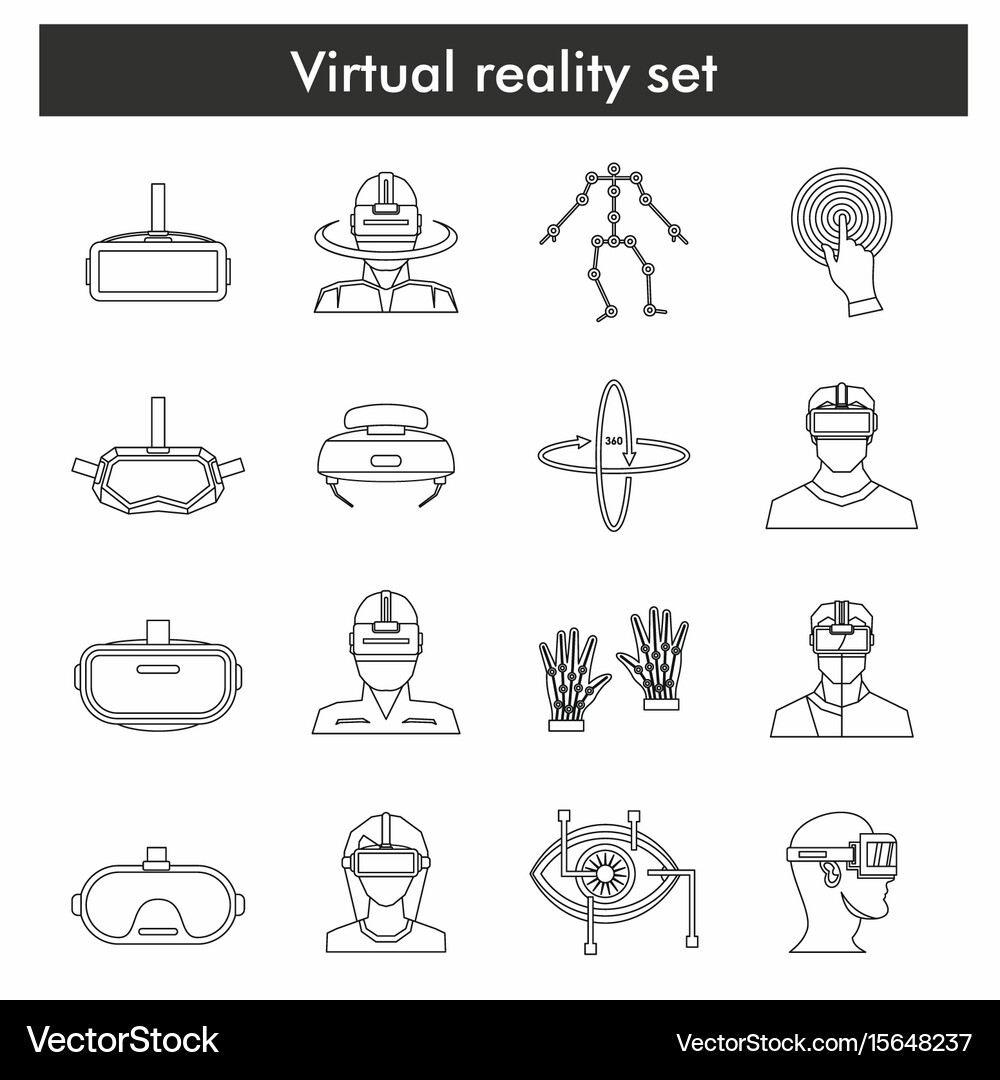 Virtual reality icons set in black simple style Vector Image