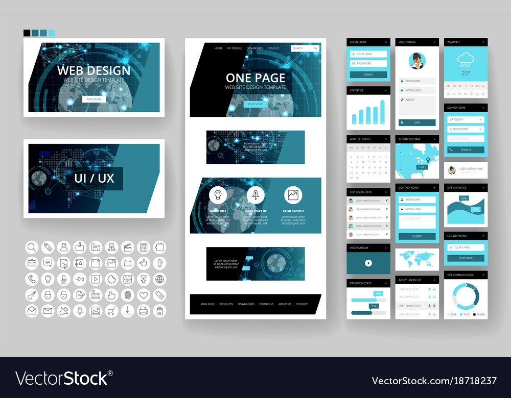 Website design template and interface elements Vector Image