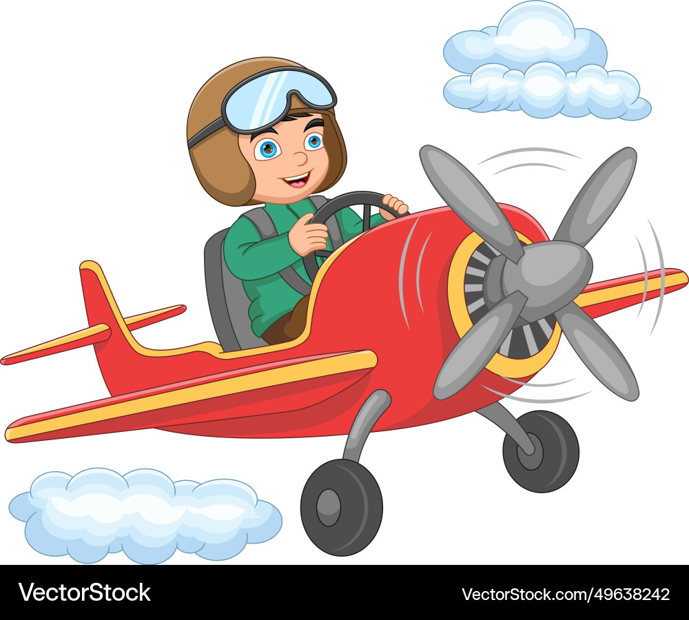 Cartoon boy riding airplane Royalty Free Vector Image